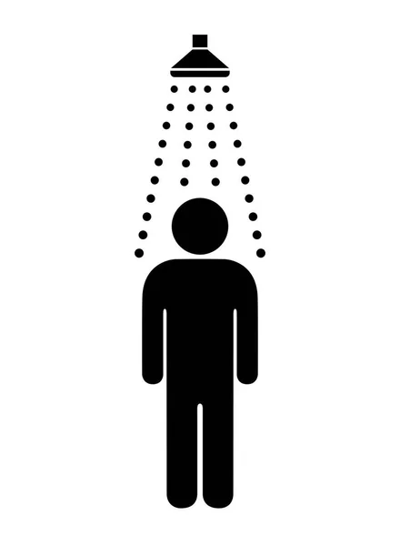 Black Silhouette Pictogram Person Taking A Shower — Stock Vector
