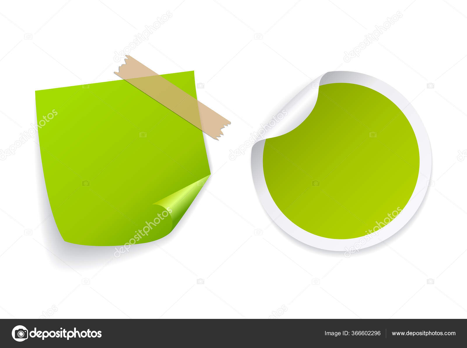 Conjunto Pegatinas Papel Redondo Cuadrado Verde Ilustración Vectorial ...