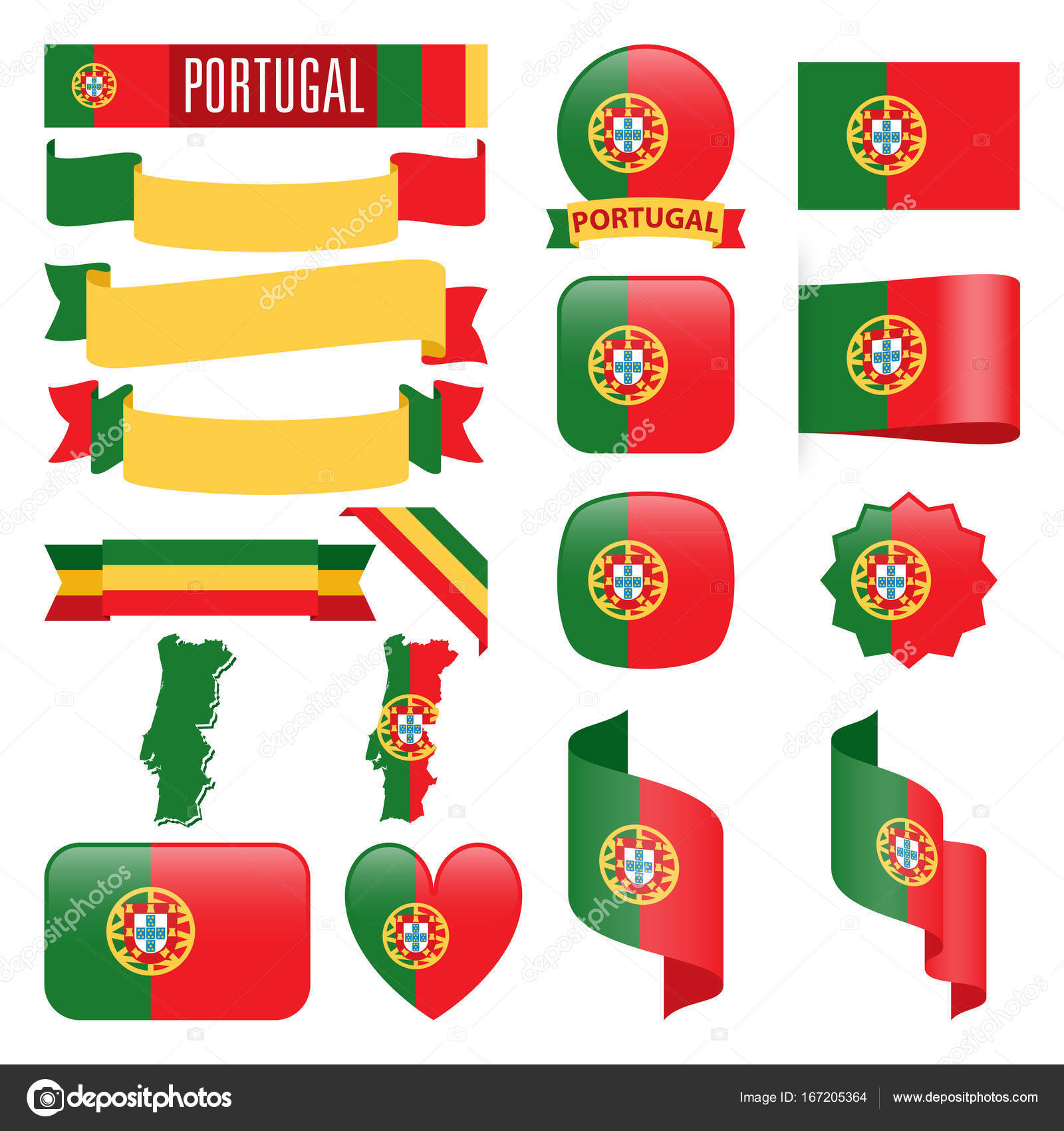 Set Portugal Maps Flags Ribbons Icons Buttons Different Shapes Stock ...