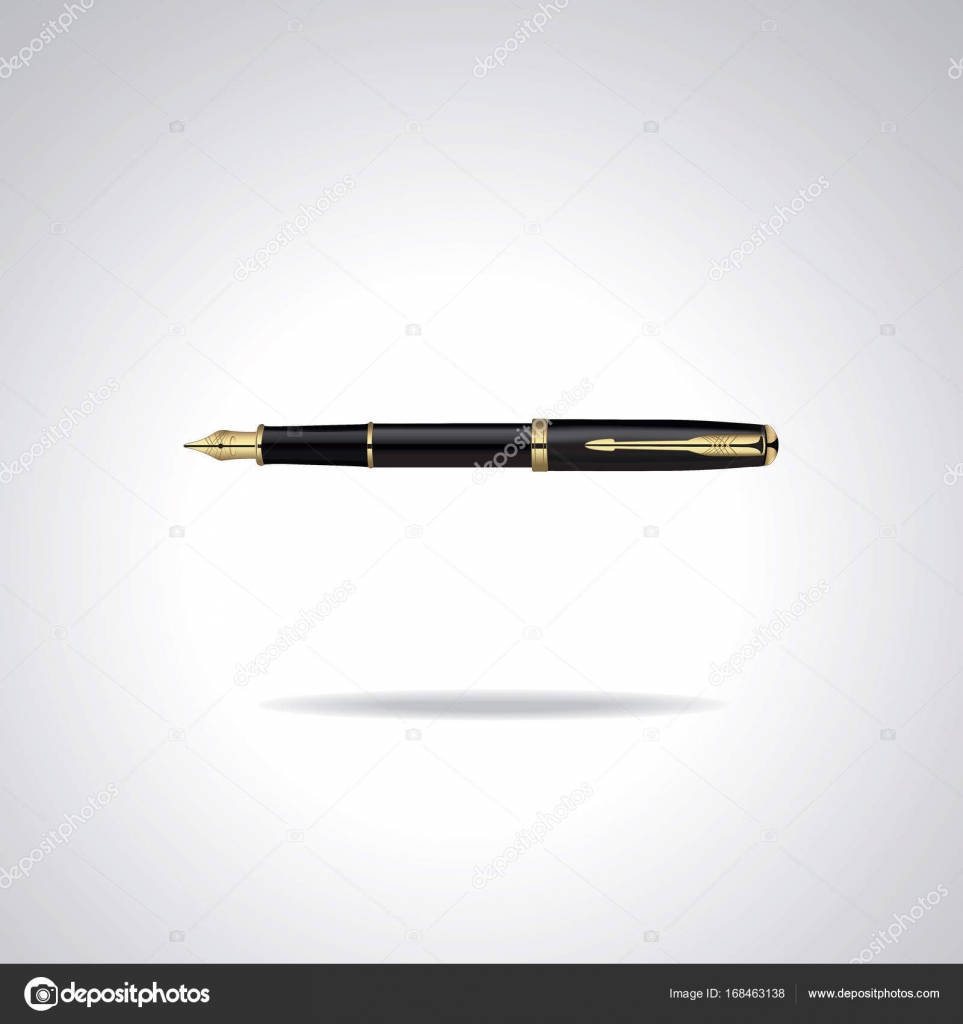Elegant realistic black and gold plated business fountain pen isolated ...