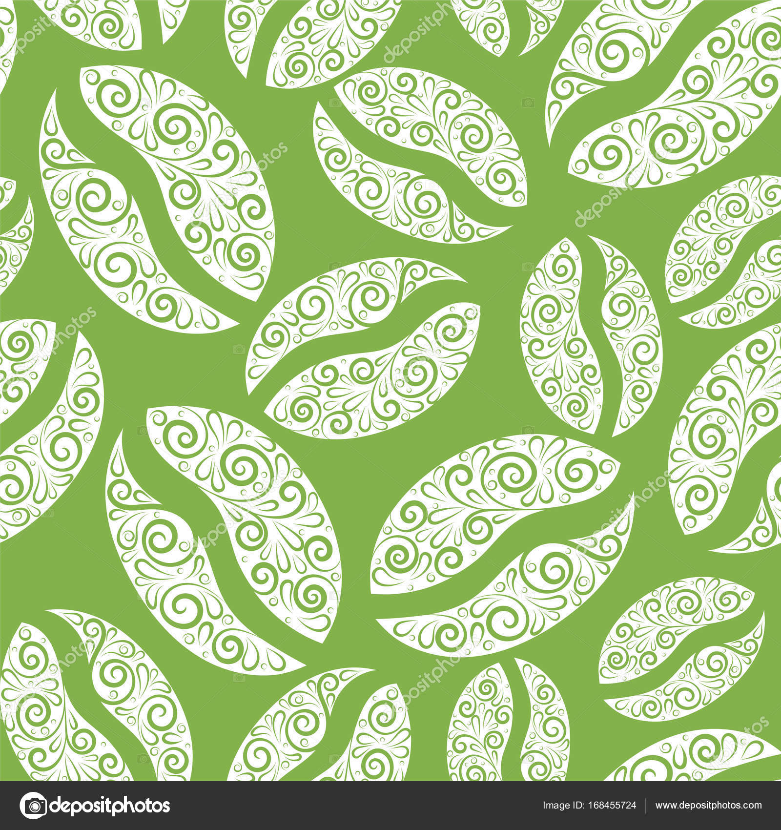 White coffee bean with green bacground, vector seamless repeat pattern ...