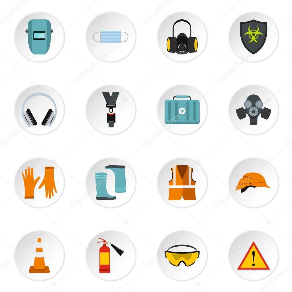 Conjunto de iconos de protección individual, estilo plano 2022