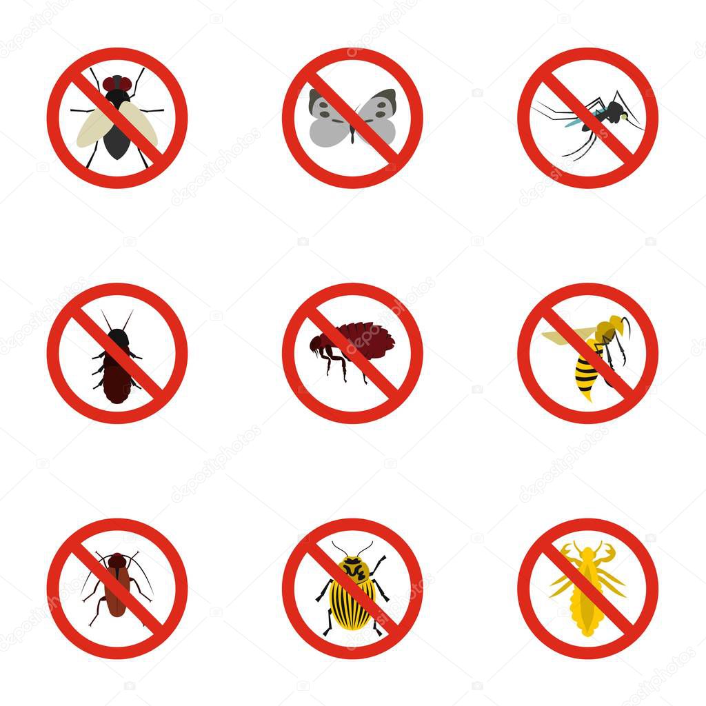 Conjunto de iconos de signo de insectos, estilo plano 2023