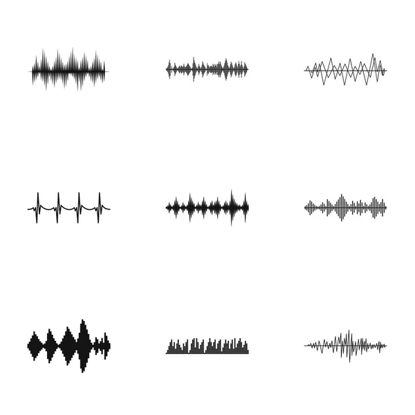 Set of sound waves. Analog and digital line waveforms. Musical sound waves, equalizer and ...