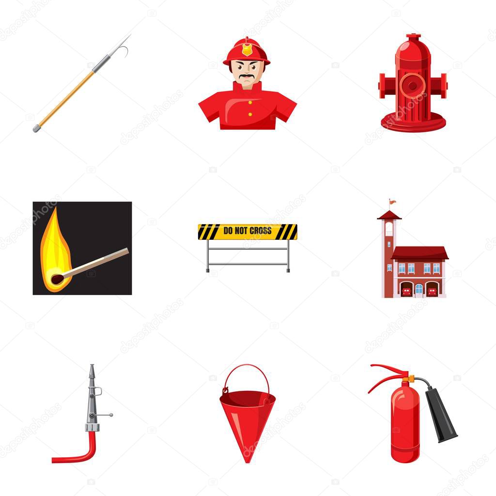 Conjunto de iconos de bombero, estilo de dibujos animados 2023
