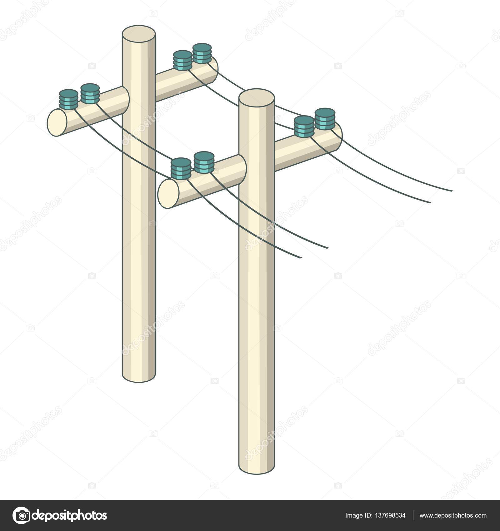 Postes con el icono de los alambres, estilo de dibujos animados Vector ...