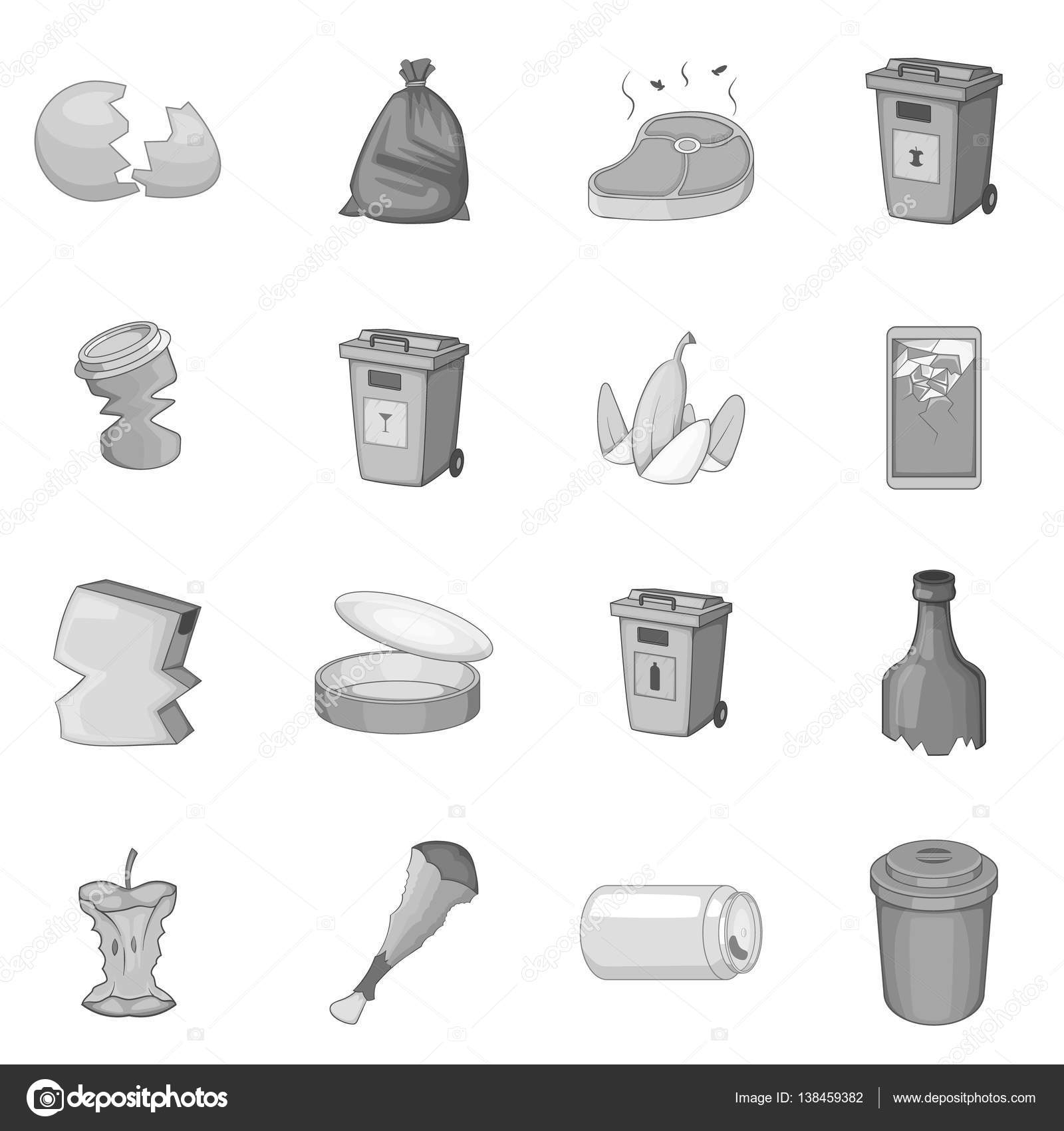 Garbage items icons set, monochrome style Stock Vector by ©ylivdesign ...