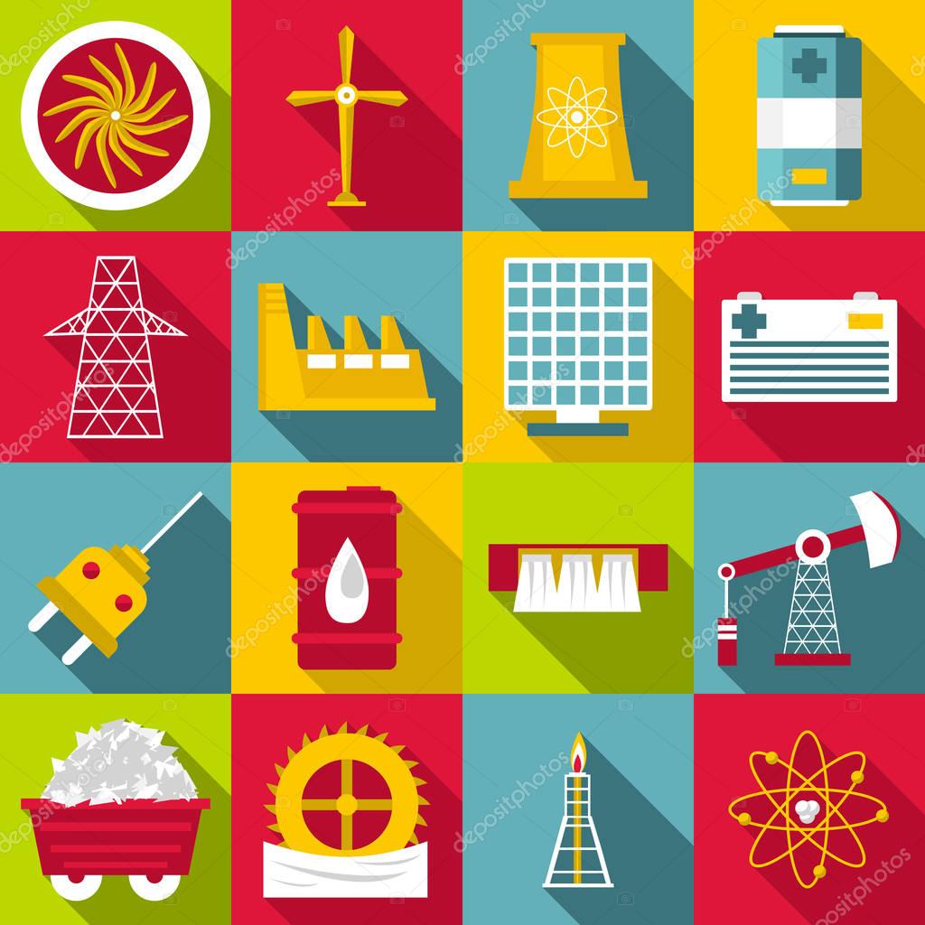 Conjunto de símbolos de fuentes de energía, estilo plano 2022