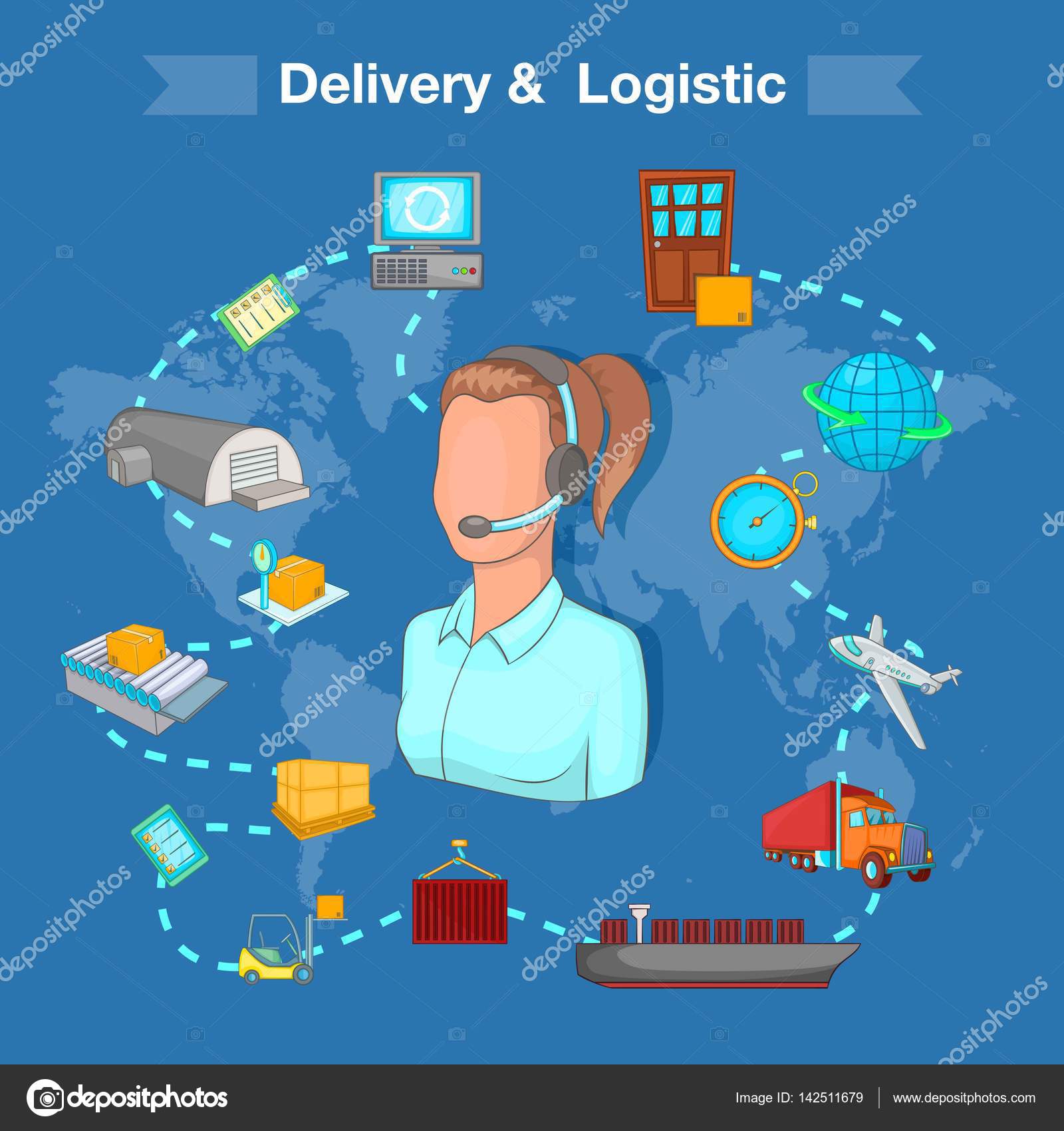 Entrega y logística concepto, estilo de dibujos animados — Vector de ...