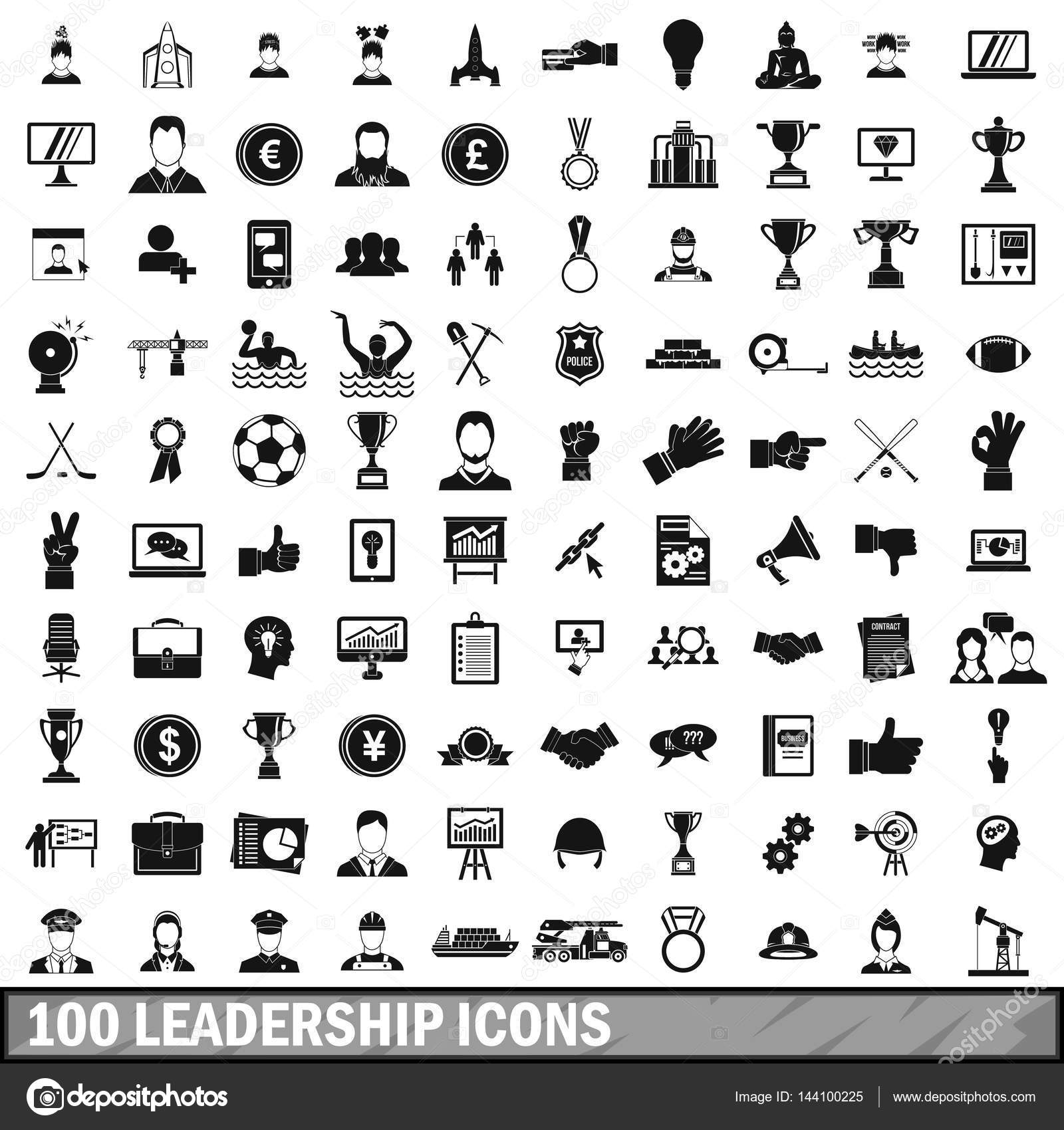 100 leadership icons set in simple style — Stock Vector © ylivdesign ...