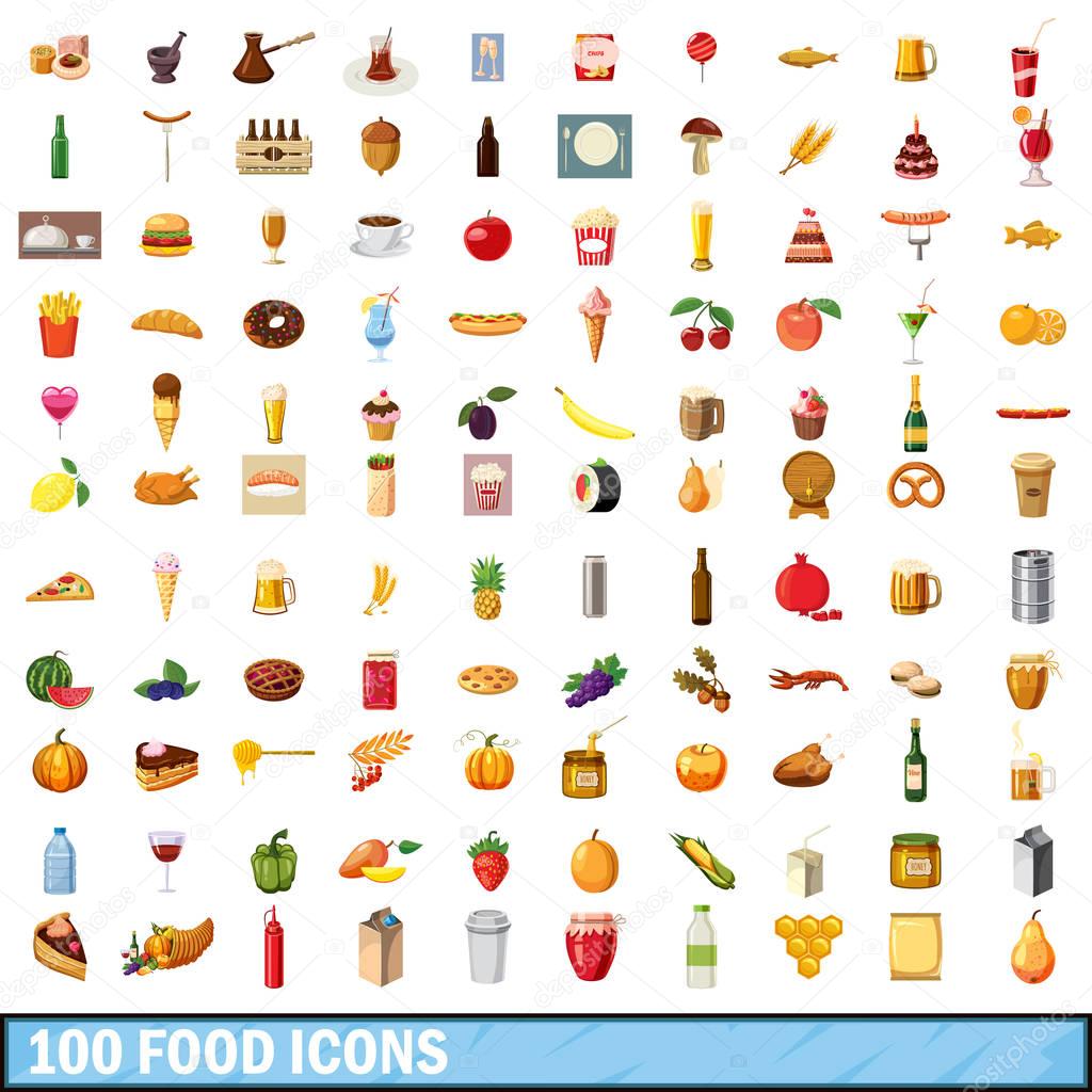 100 iconos de comida, estilo de dibujos animados 2024