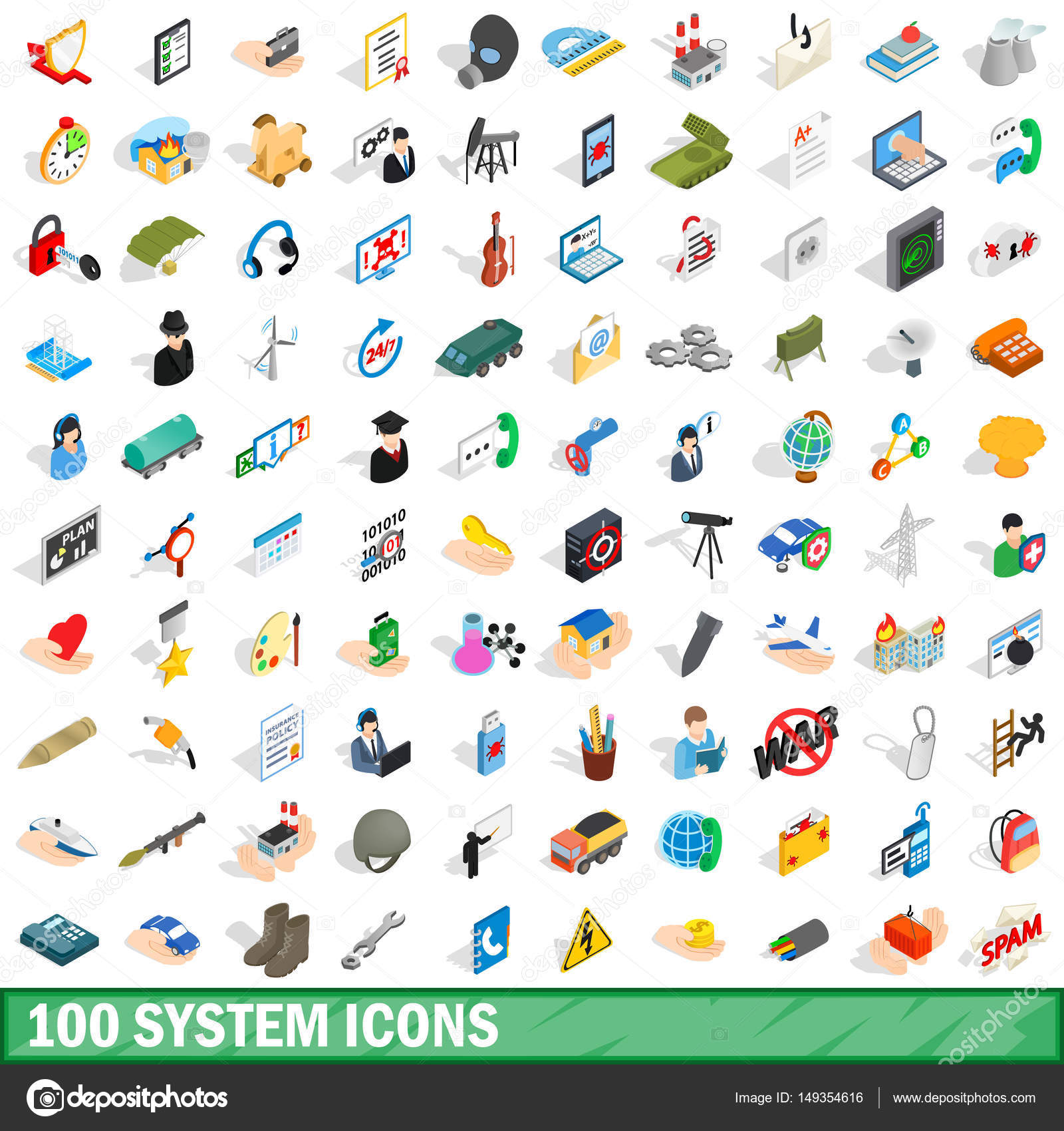 100 system icons set, isometric 3d style Stock Vector Image by ...