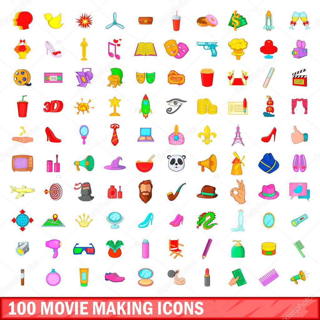 100 pel cula haciendo iconos conjunto, estilo de dibujos animados 2024