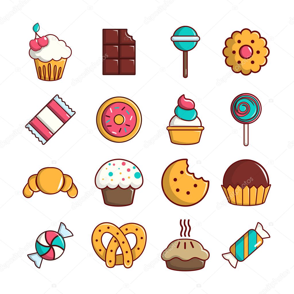 Sweets candy cakes icons set, cartoon style — Stock Vector © ylivdesign ...