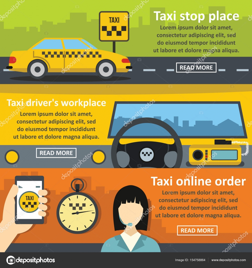 Taxi service banner horizontal set, flat style Stock Vector Image by ...