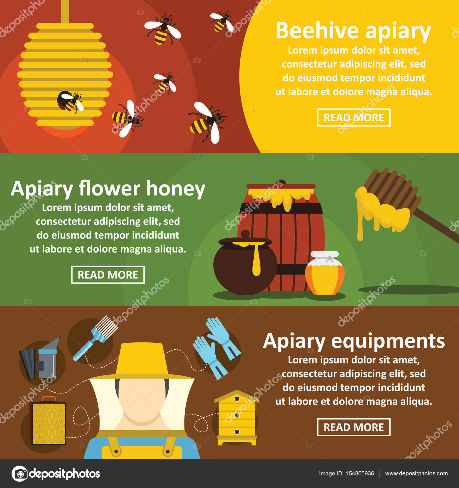 Apiary honey banner horizontal set, flat style Stock Vector Image by ...