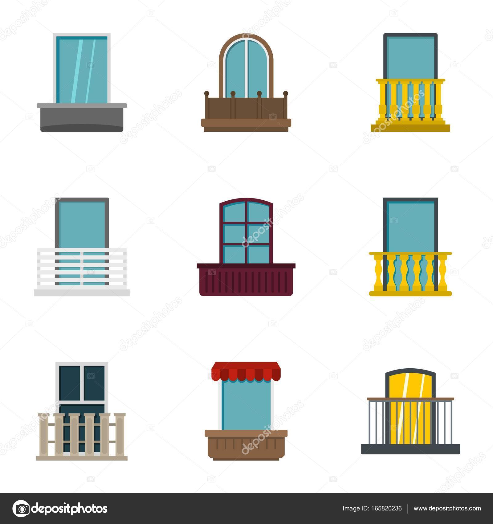 House balcony icon set, flat style Stock Vector by ©ylivdesign 165820236