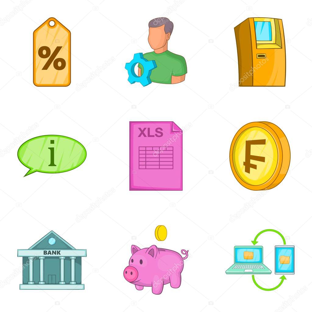 Conjunto de iconos de contabilidad del efectivo, estilo de dibujos ...