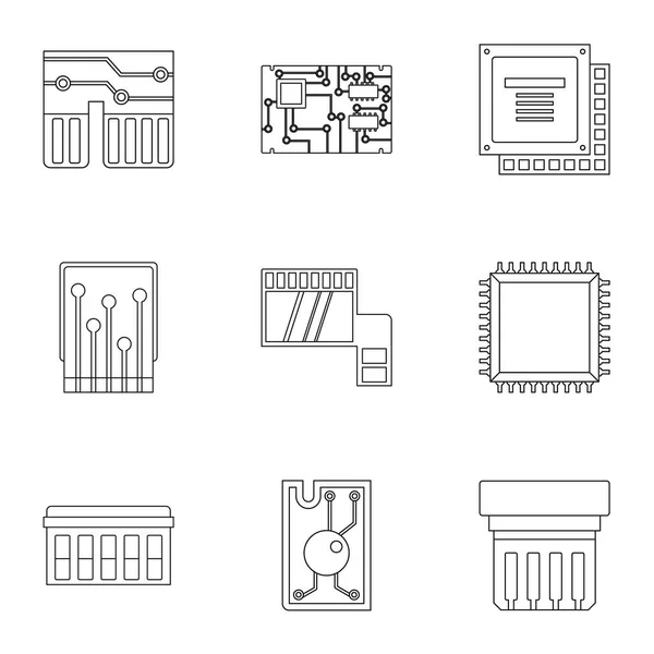 Computer chips icons set, outline style — Stock Vector © ylivdesign ...