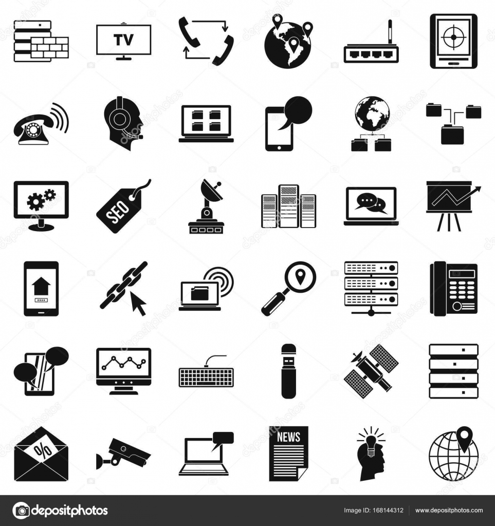 Conjunto de iconos de telecomunicaciones, estilo simple Vector de stock ...
