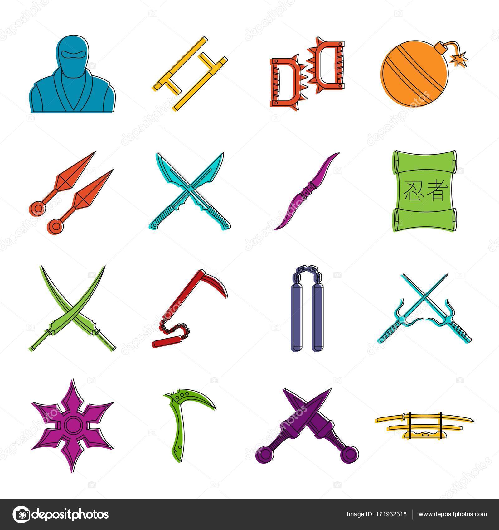 Ninja tools icons doodle set Stock Vector by ©ylivdesign 171932318
