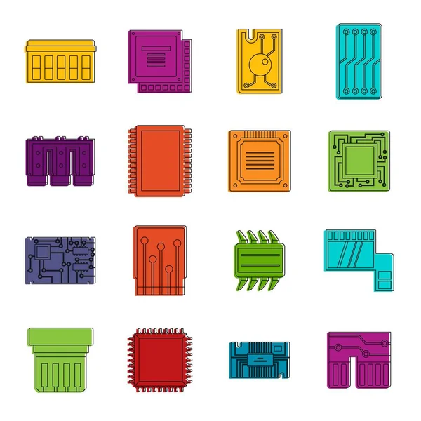 Computer chips icons set, outline style — Stock Vector © ylivdesign ...