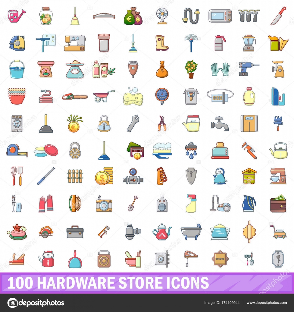 100 hardware store icons set, cartoon style Stock Vector Image by ...