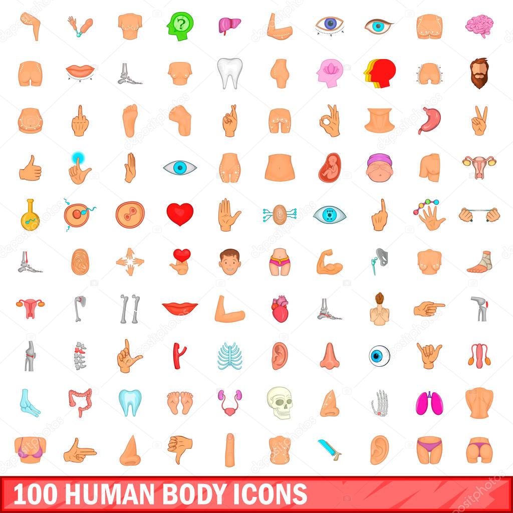 100 iconos del cuerpo humano conjunto, estilo de dibujos animados 2023