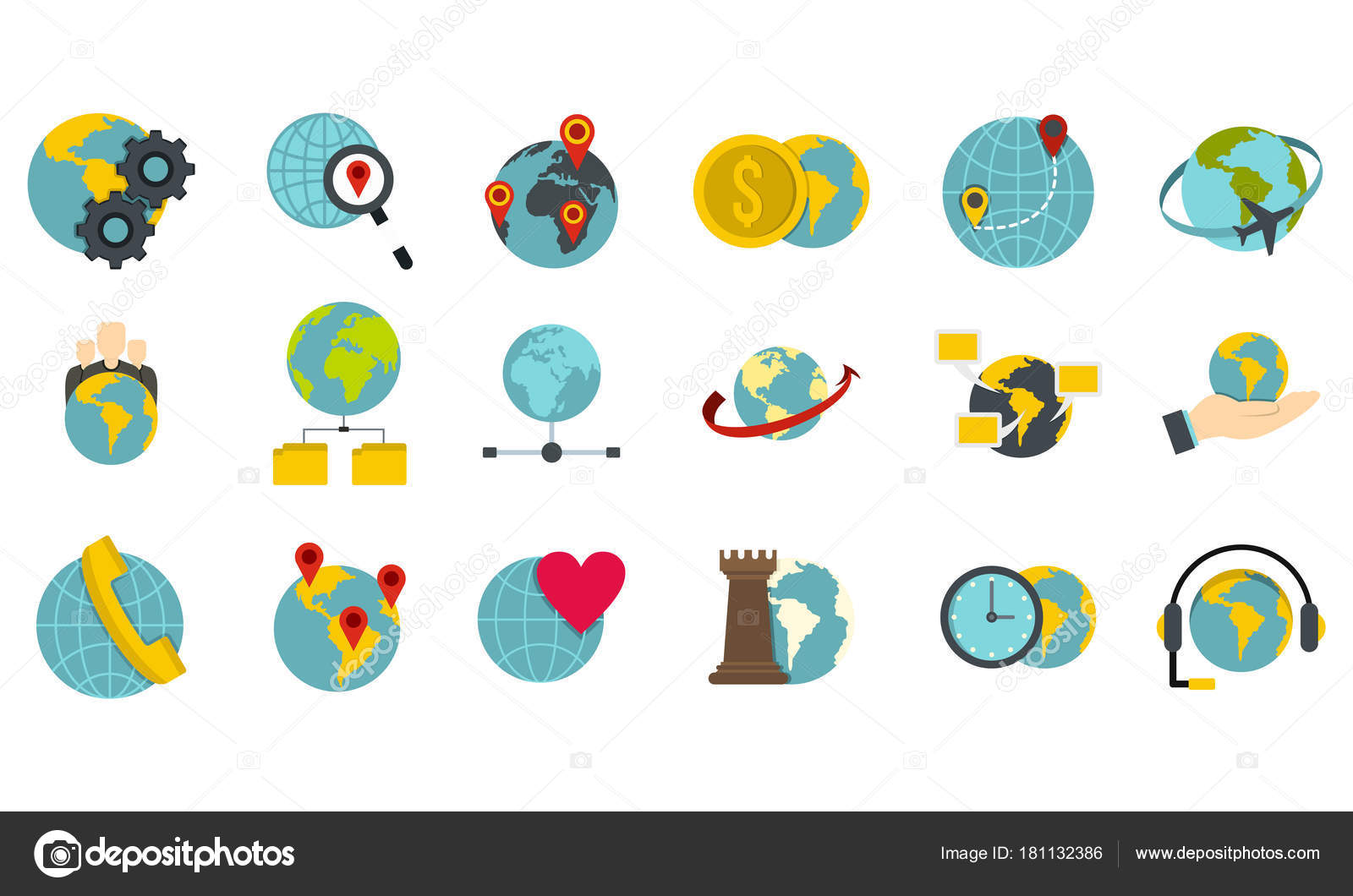 Global icon set, flat style Stock Vector by ©ylivdesign 181132386