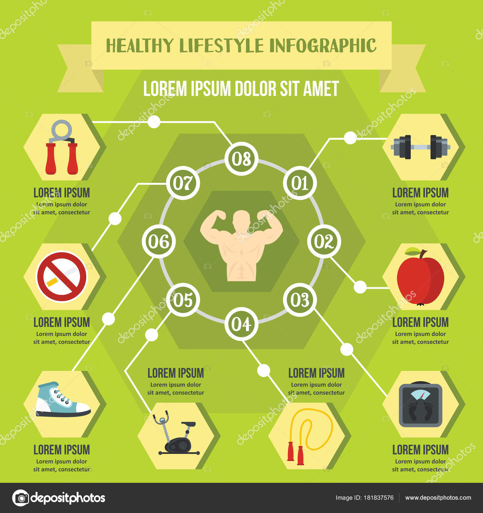 Healthy lifestyle infographic concept, flat style Stock Vector by ...
