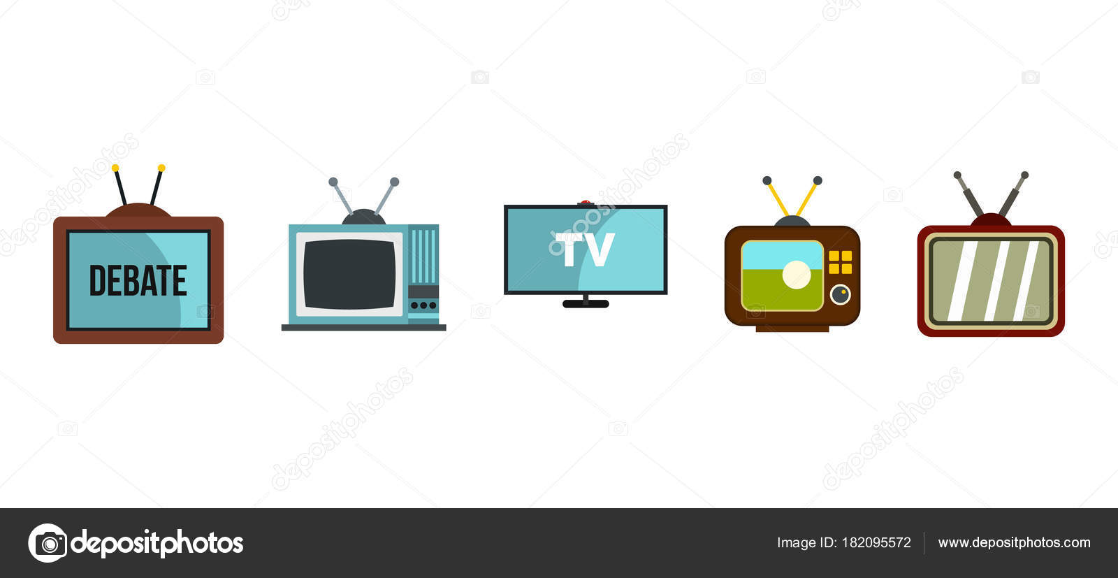 Conjunto de iconos de televisor, estilo plano Vector de stock por ...