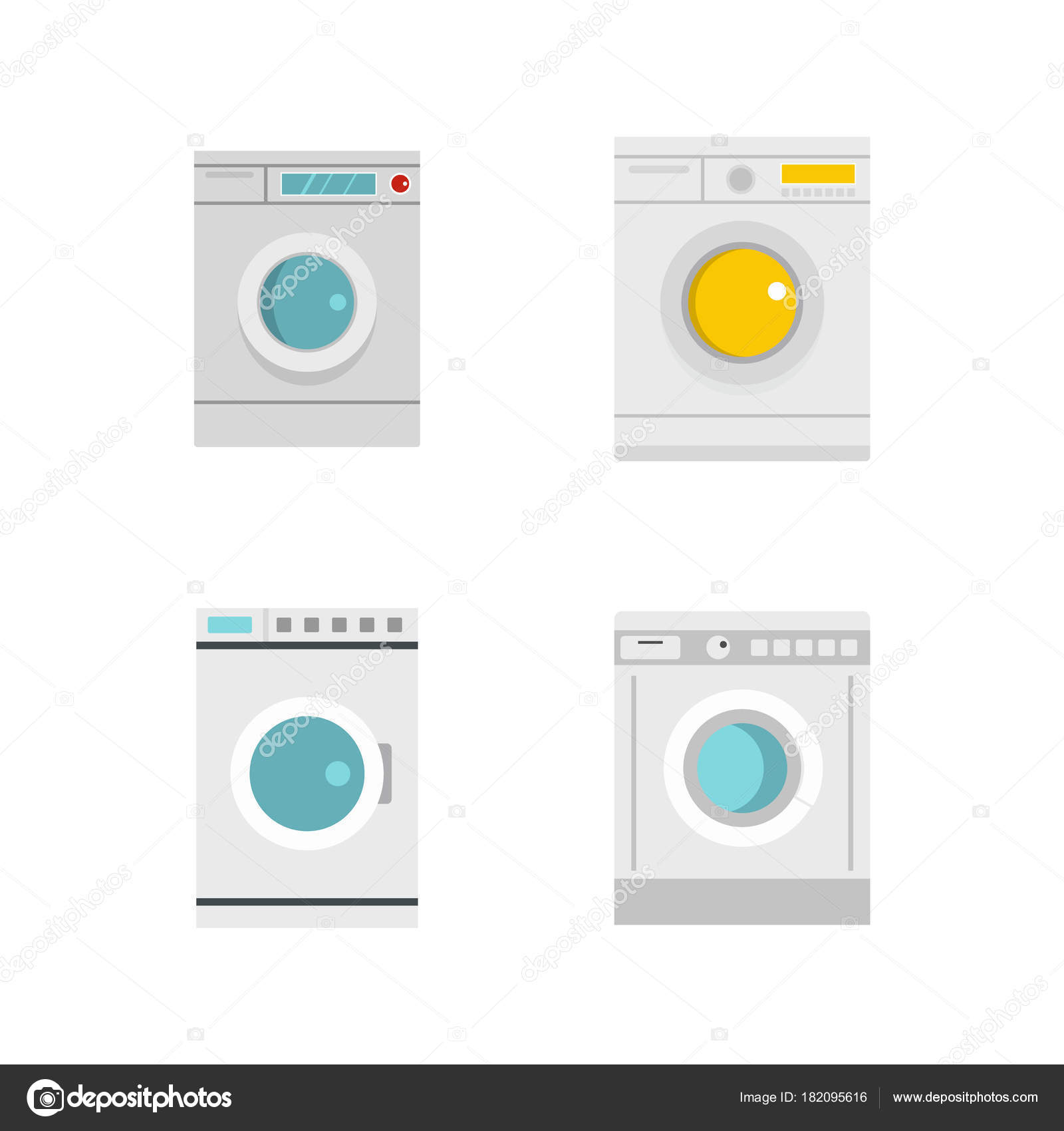 Wash machine icon set, flat style Stock Vector Image by ©ylivdesign ...