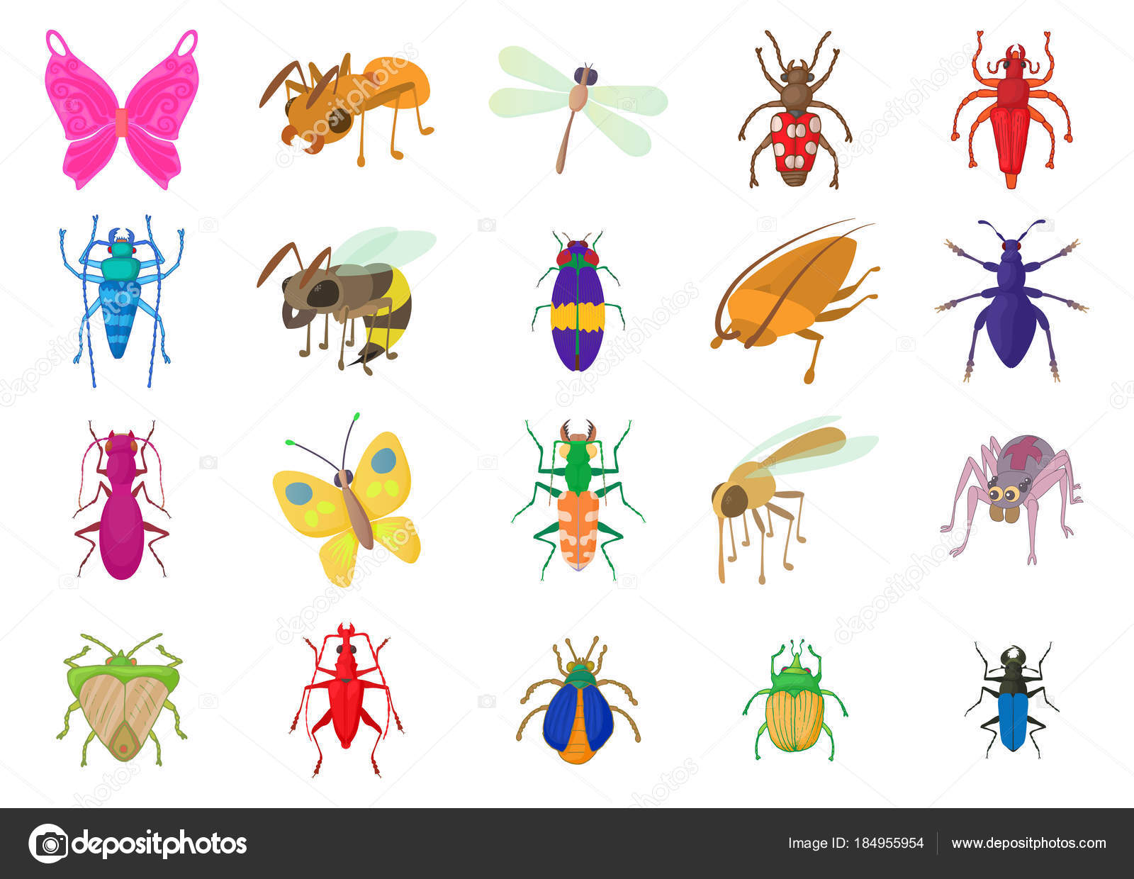 Conjunto de iconos de insectos, estilo de dibujos animados Vector de ...