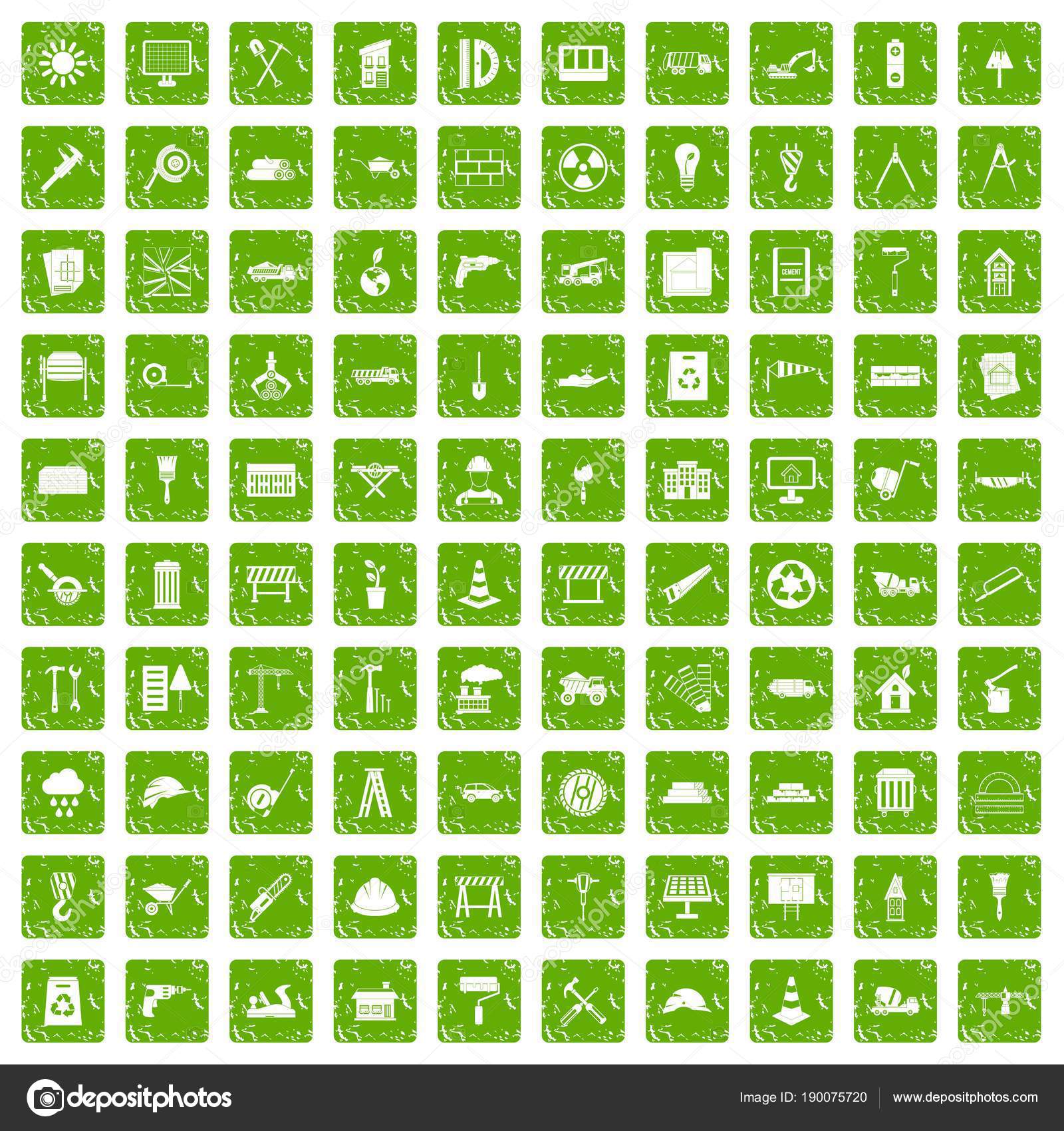 100 construction site icons set grunge green Stock Illustration by ©ylivdesign #190075720