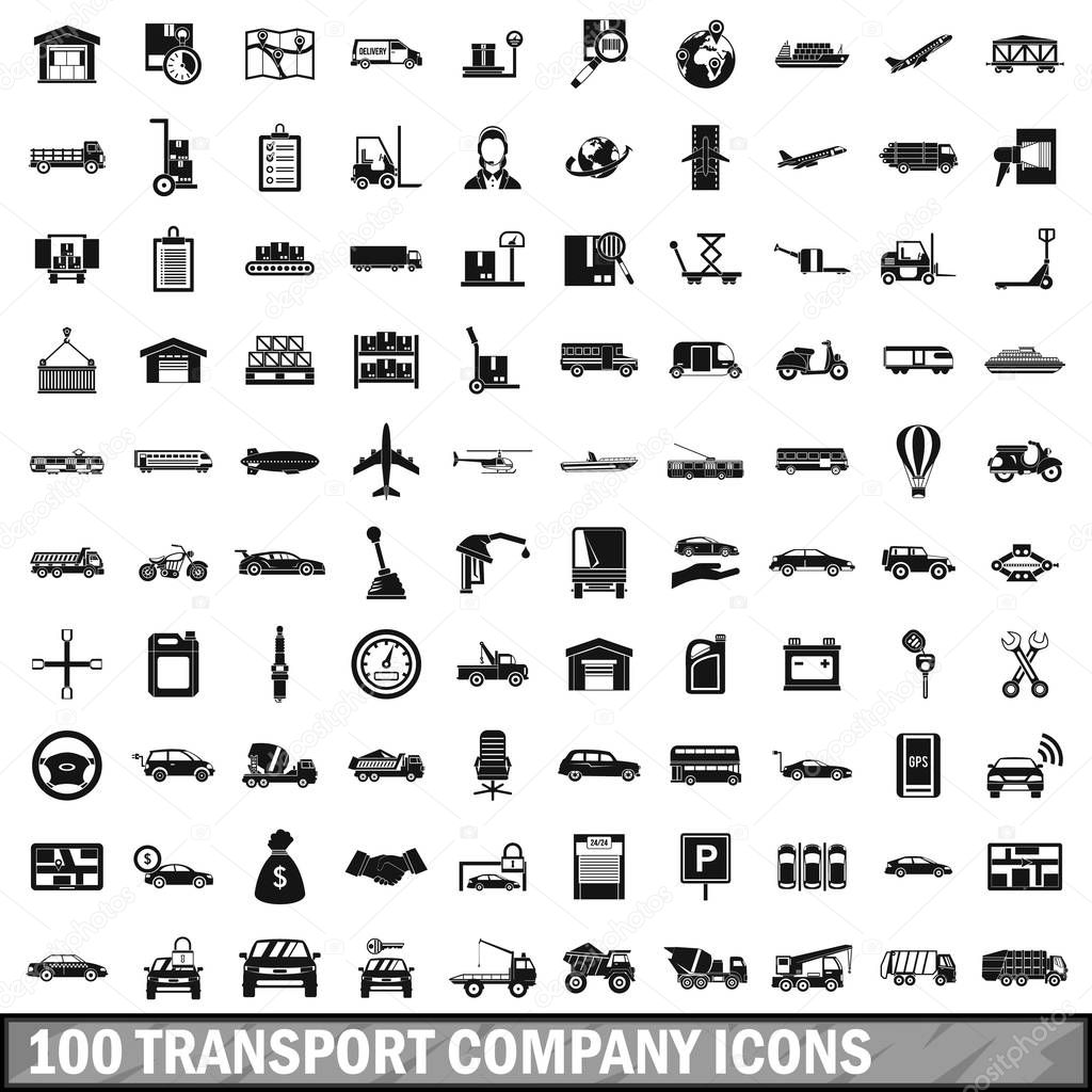 100 iconos de la empresa de transporte conjunto, estilo simple 2023