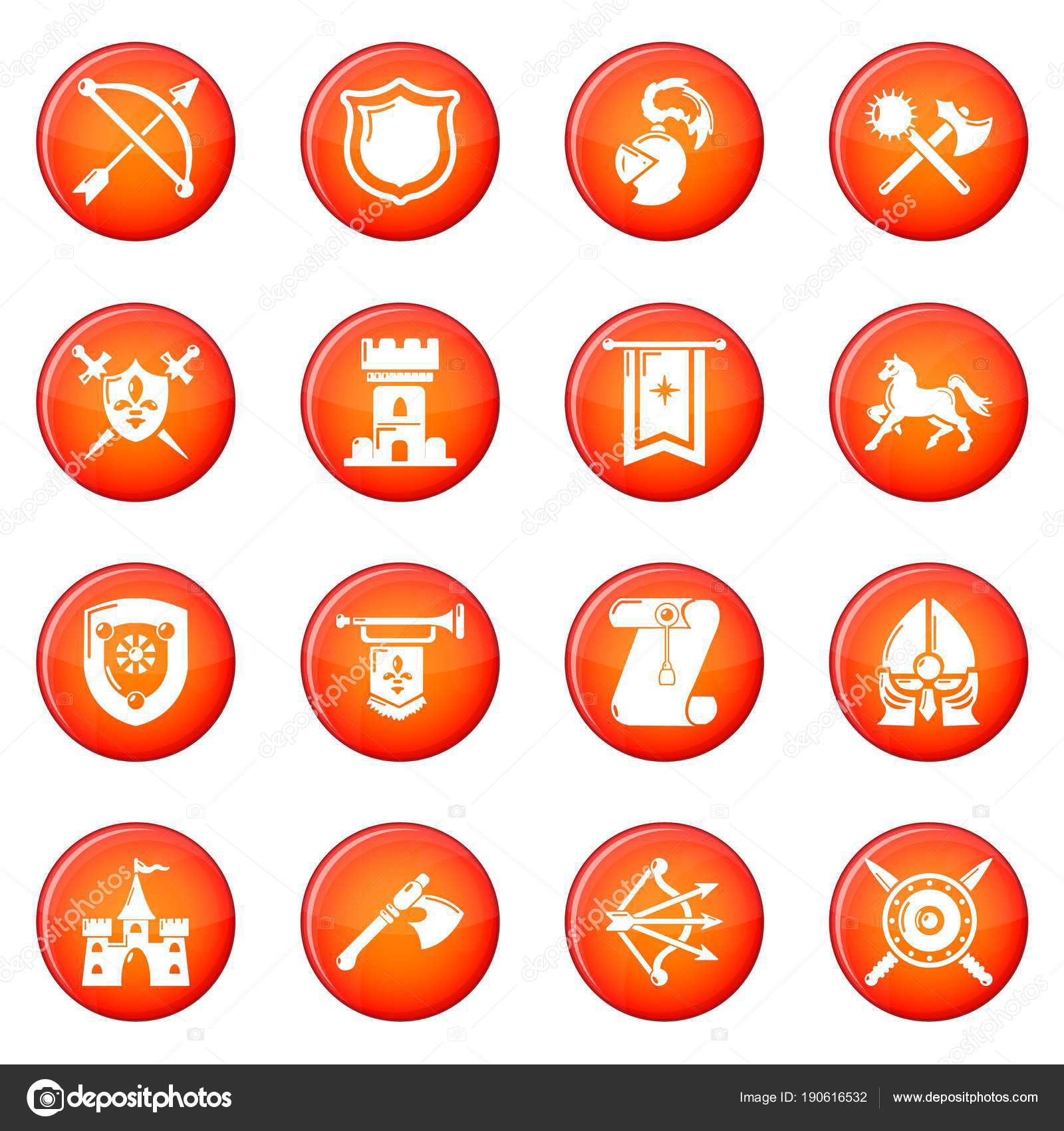 Knight medieval icons set red vector Stock Vector by ©ylivdesign 190616532