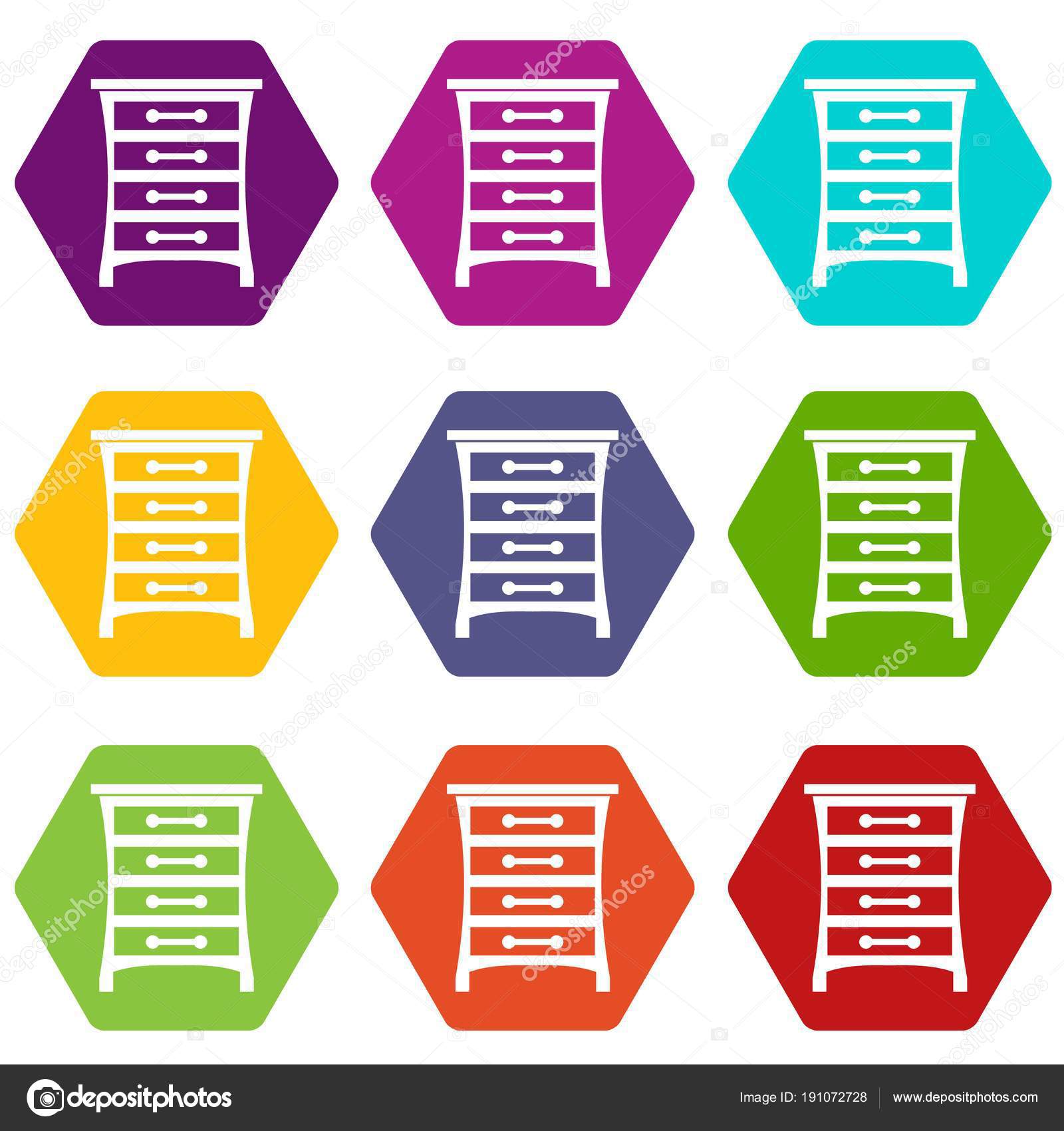 Chest of drawers icon set color hexahedron Stock Vector Image by ...