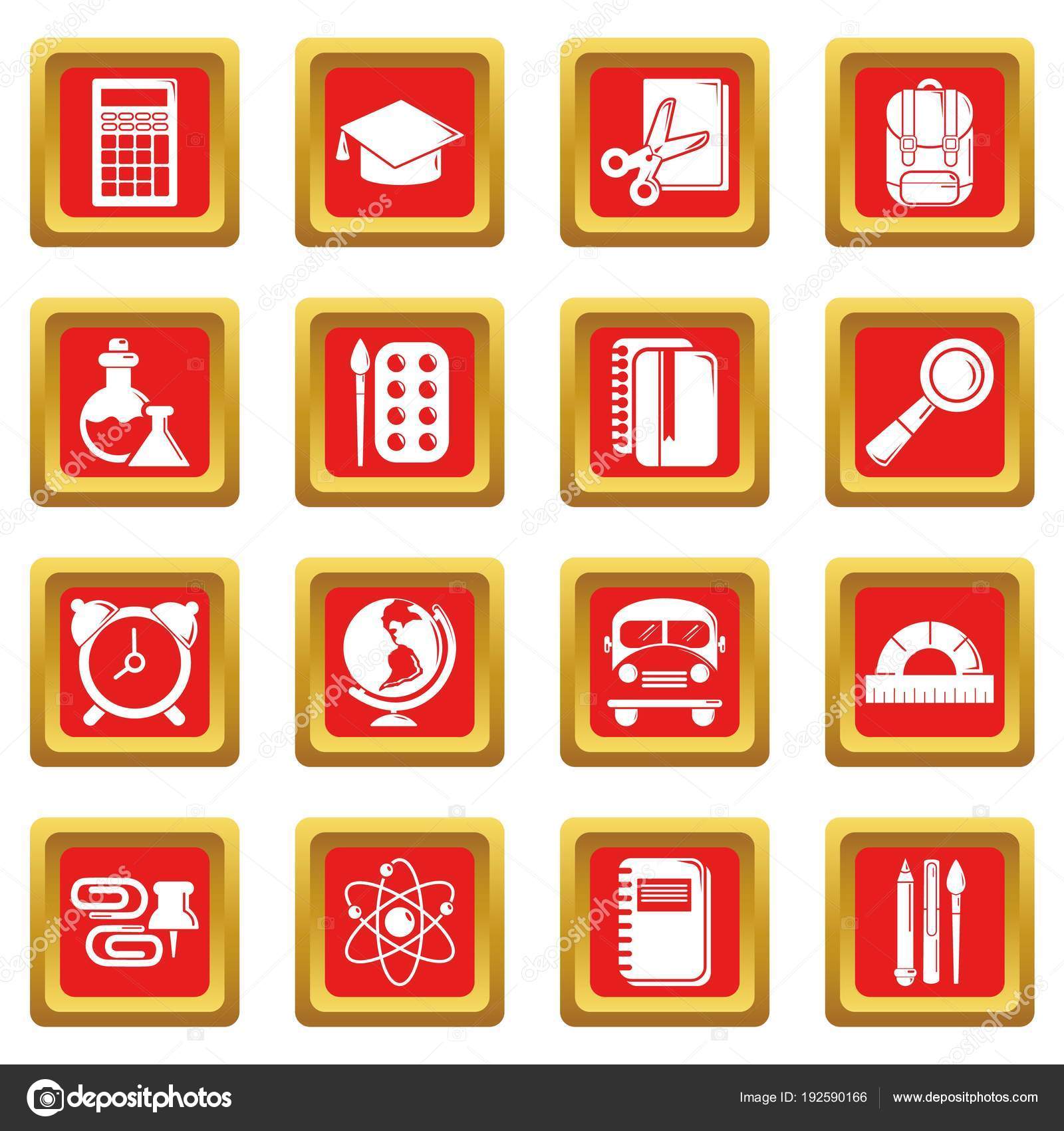 School education icons set red square vector Stock Vector Image by ...