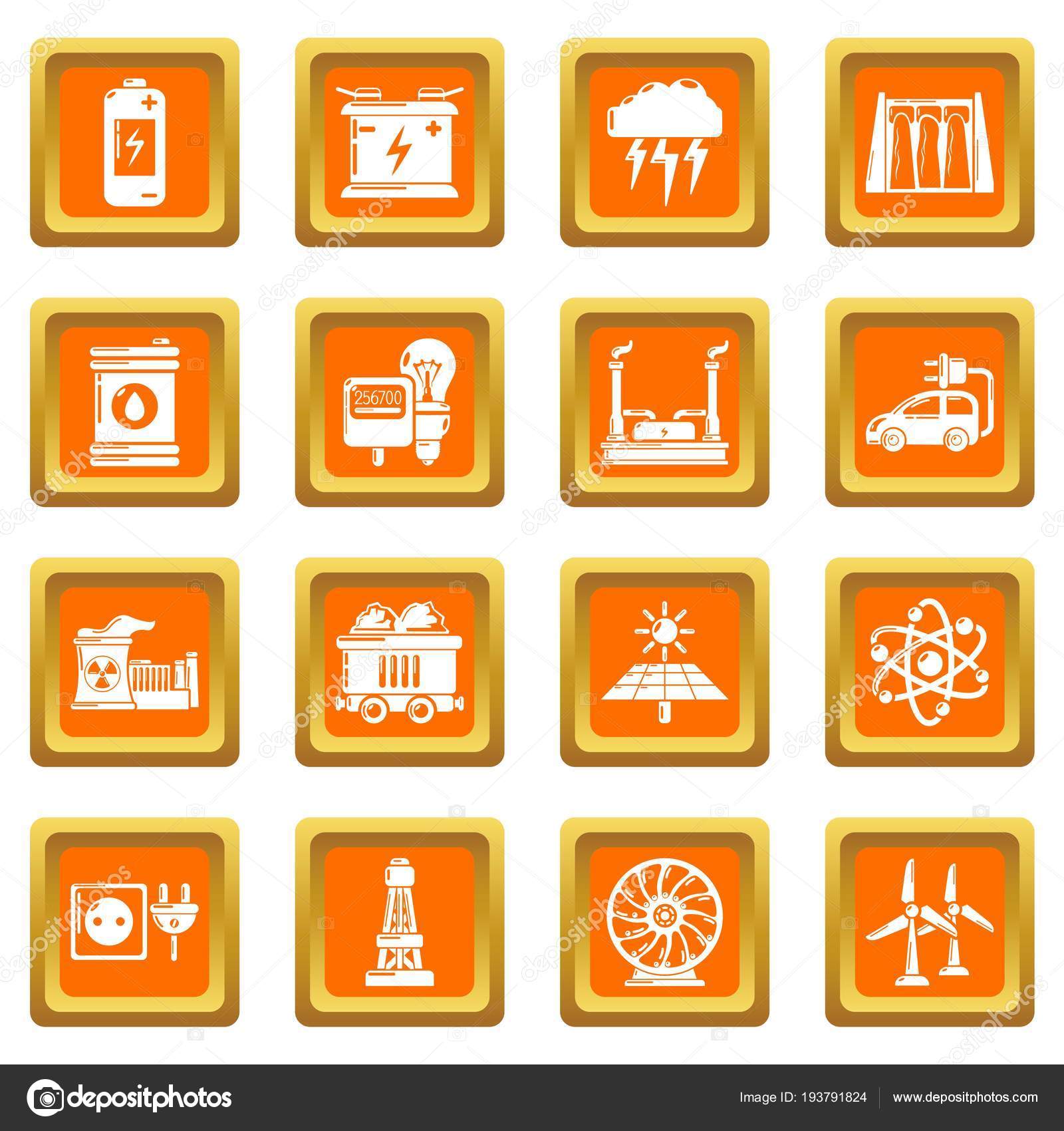 Energy sources icons set orange square vector Stock Vector Image by ...