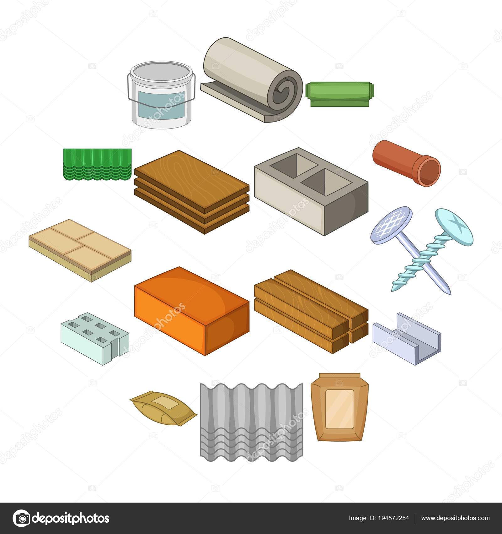 Building material icons set, cartoon style Stock Vector Image by ...