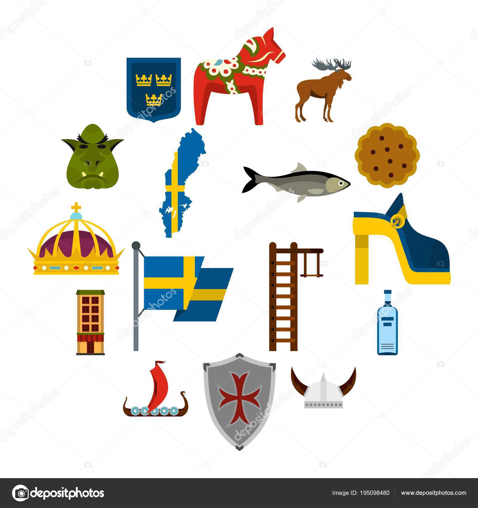 Sweden travel set flat icons Stock Vector by ©ylivdesign 195098480