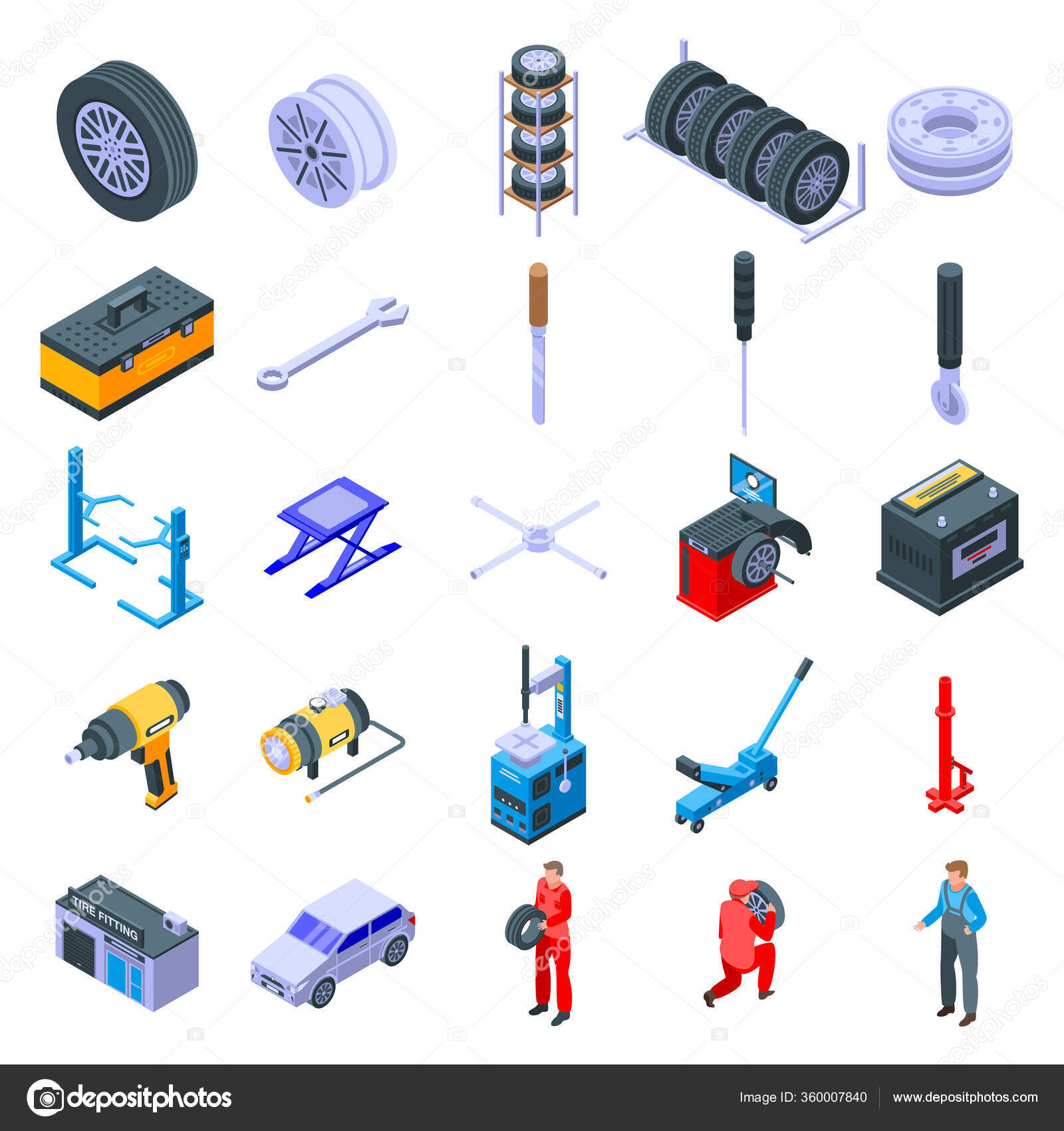 Tire fitting icons set, isometric style — Stock Vector © ylivdesign ...