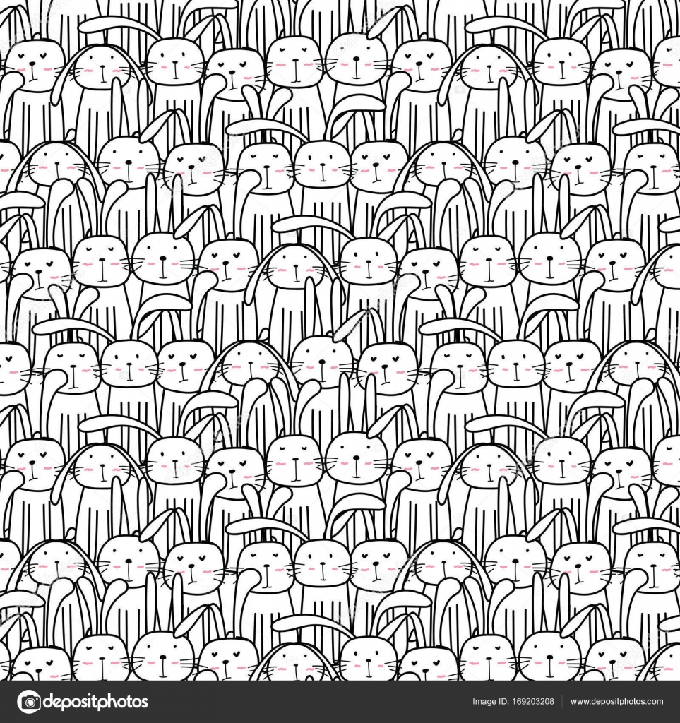 Hand Drawn Cute Bunnies Pattern, Doodle Art. Stock Vector by ©Oney_why ...