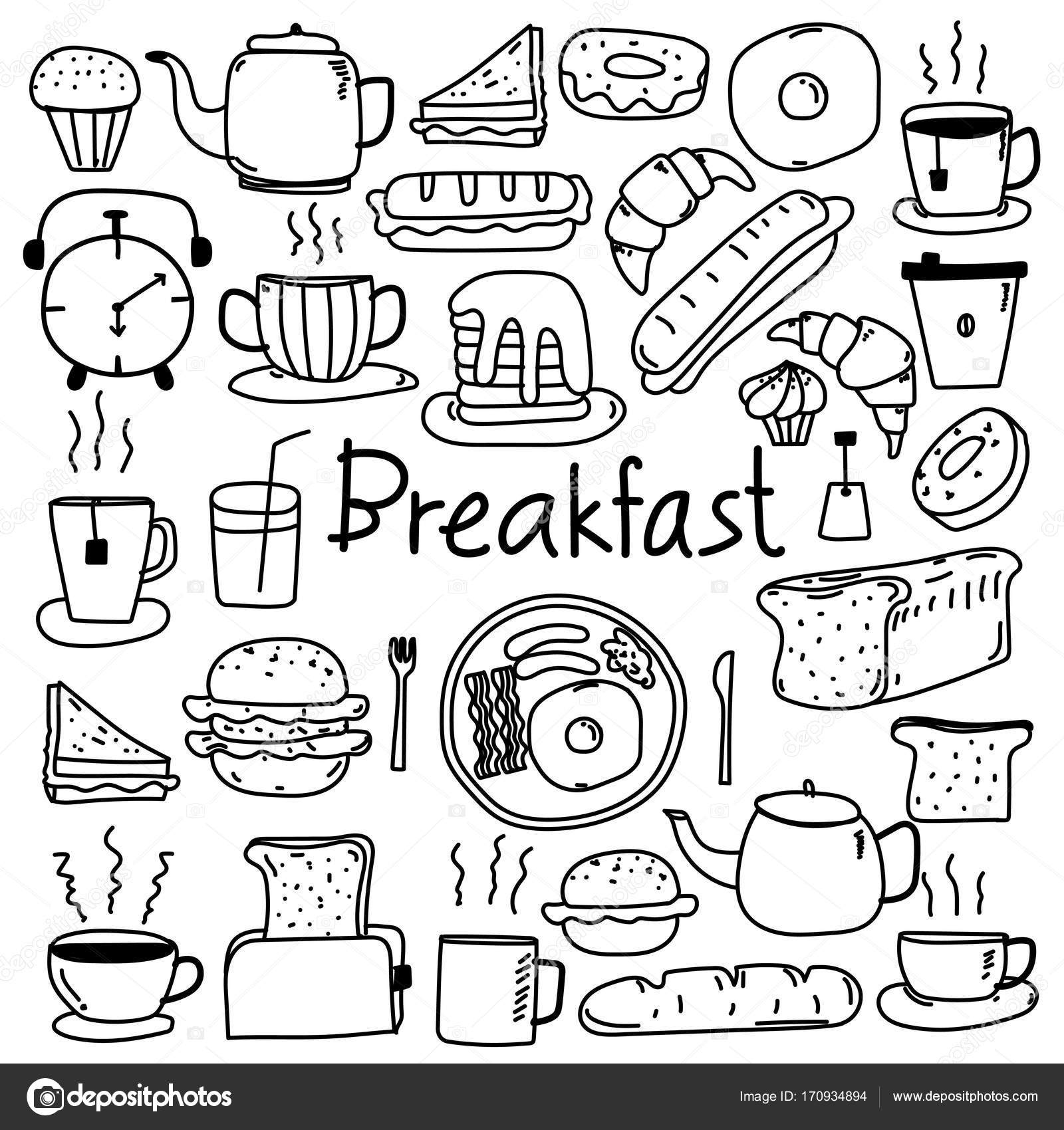 Line Hand Drawn Doodle Vector Breakfast Set. Stock Vector by ©Oney_why ... Line Hand Drawn Doodle Vector Breakfast Set. Stock Vector by ©Oney_why ...