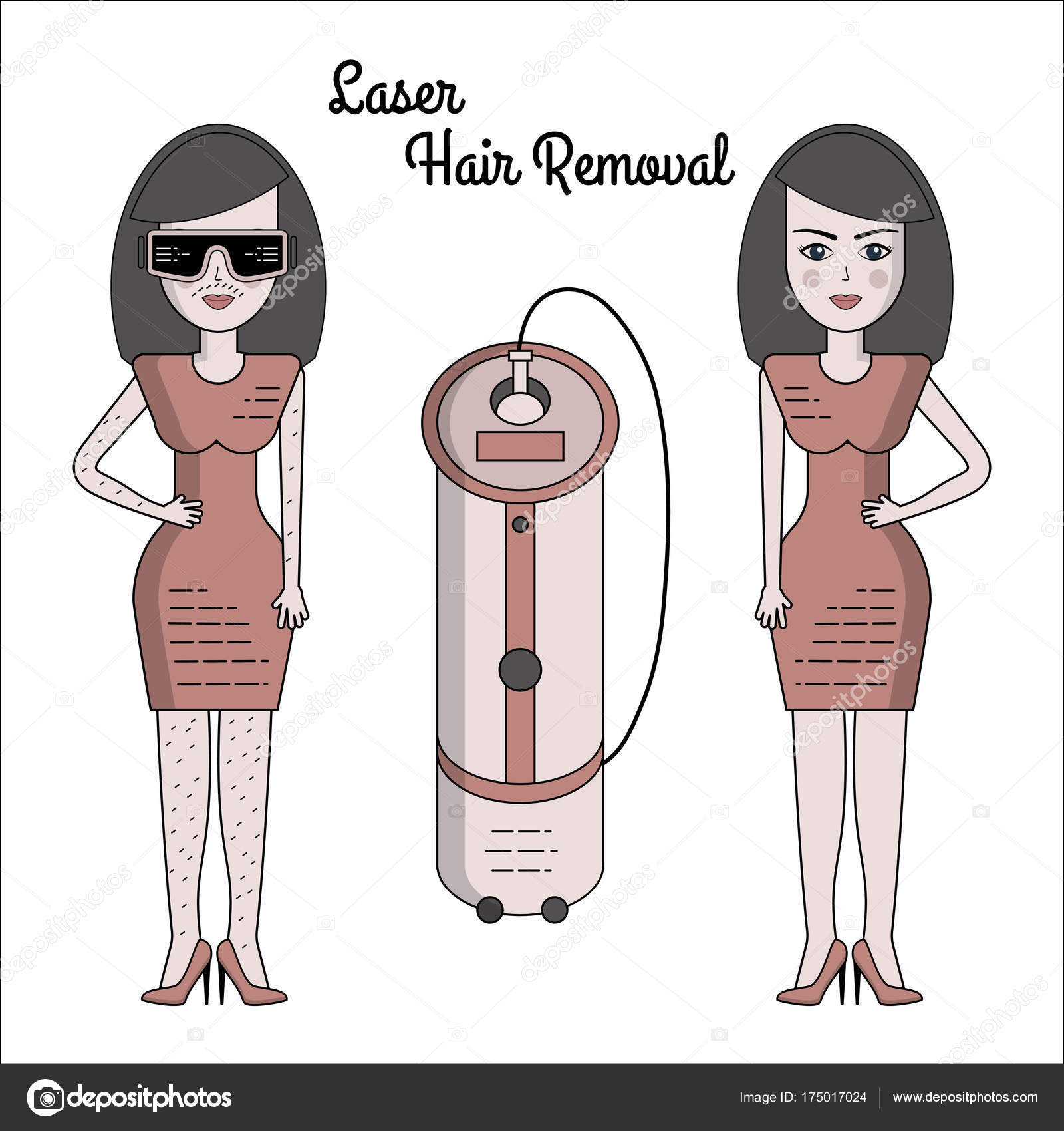Vector flat illustration of the process of laser hair removal ...