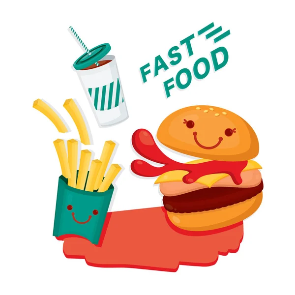 Fast food running cartoon characters hamburger, hot dog, french fries ...