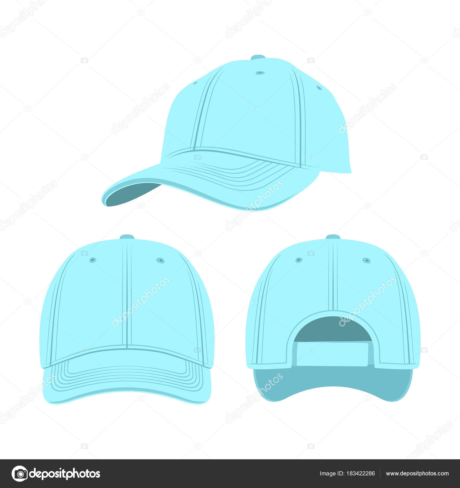 Gorra Azul Béisbol Aislada Sobre Fondo Blanco Vistas Frontal Lateral ...