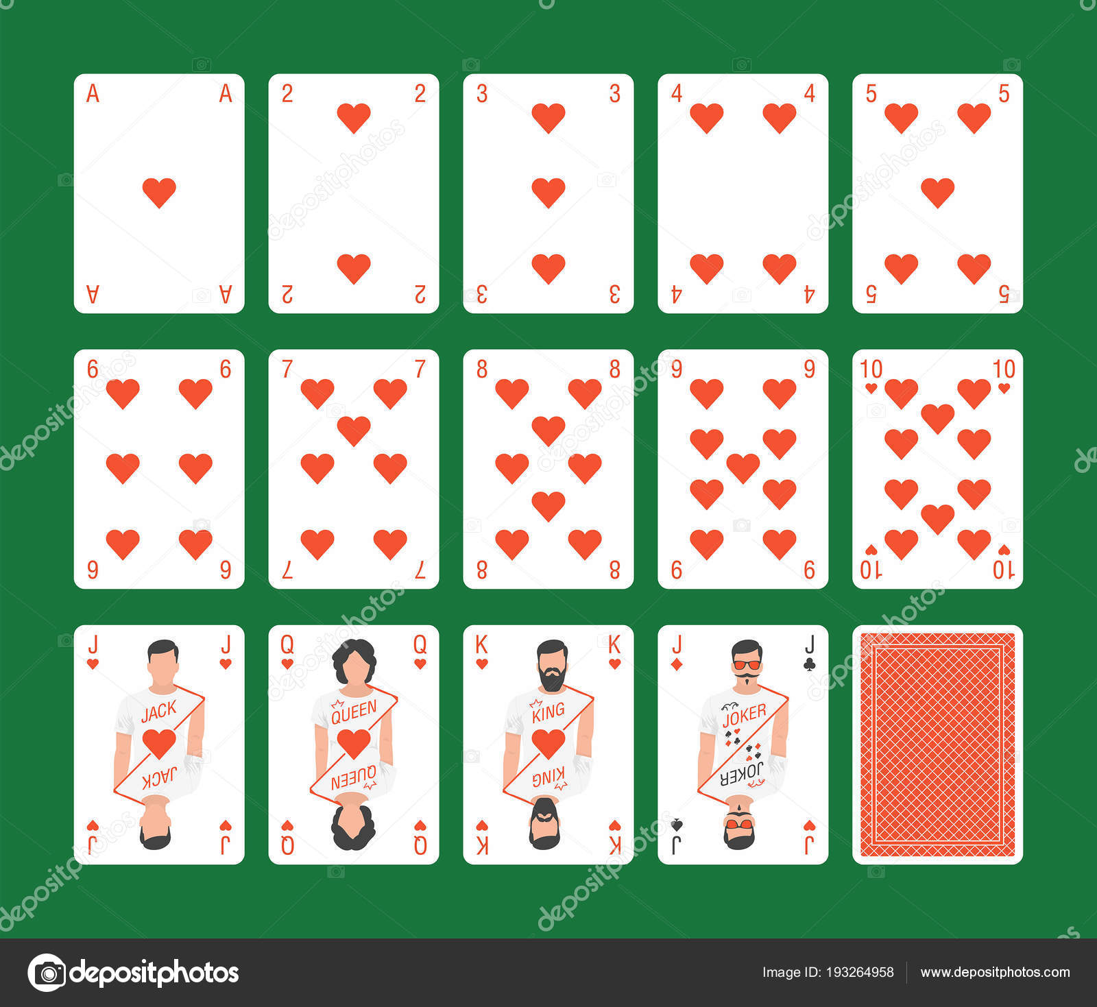 Playing Cards Hearts Suit Back Green Background Stock Vector Image by ...
