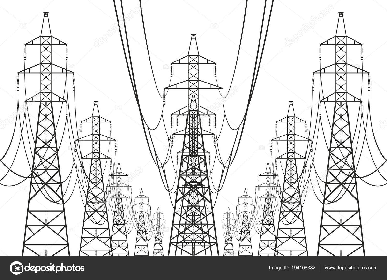 Electric Power Lines White Background Stock Vector by ©Volykievgenii ...