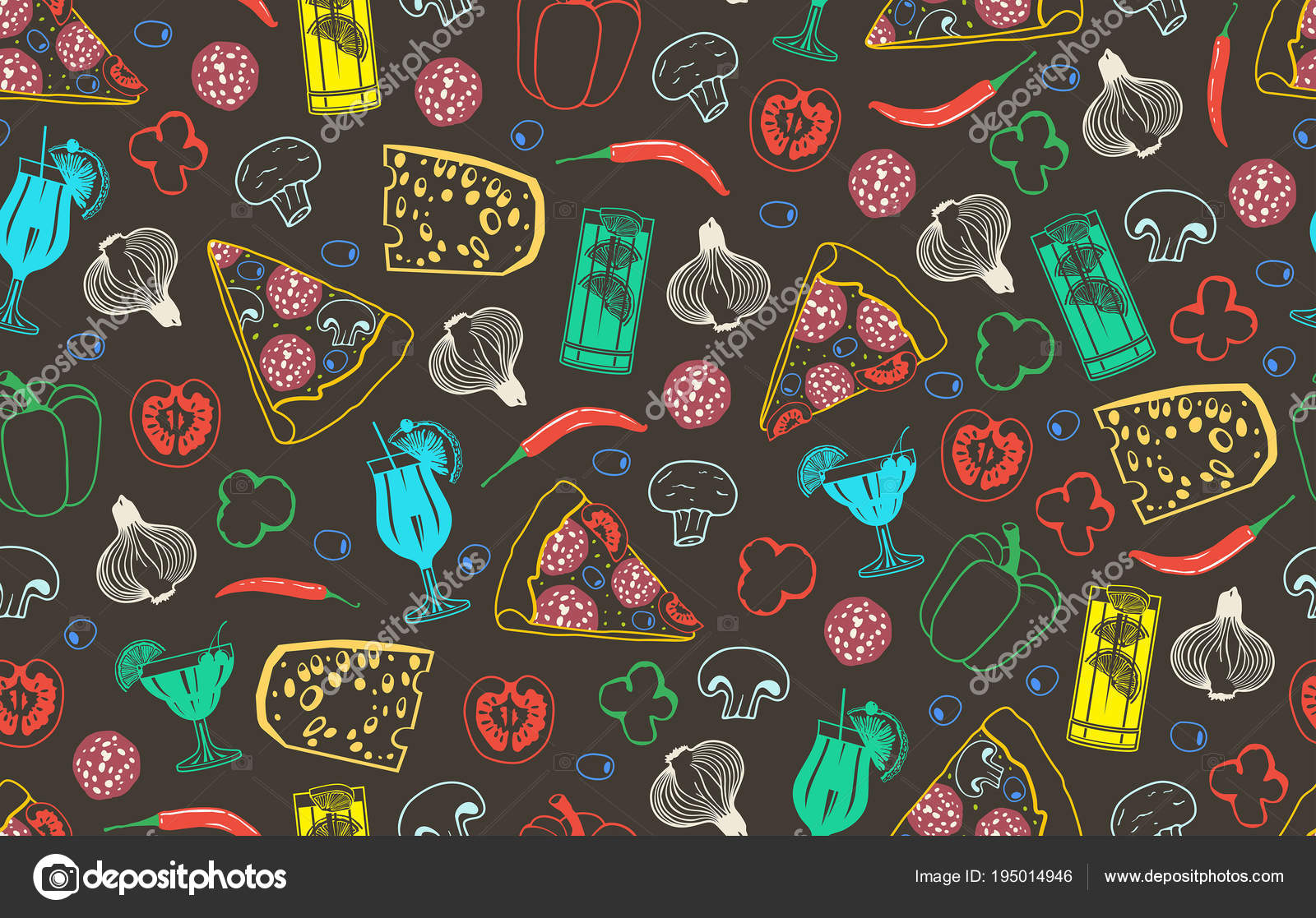 Seamless Pattern Pizza Isolated Black Background Stock Vector by ...